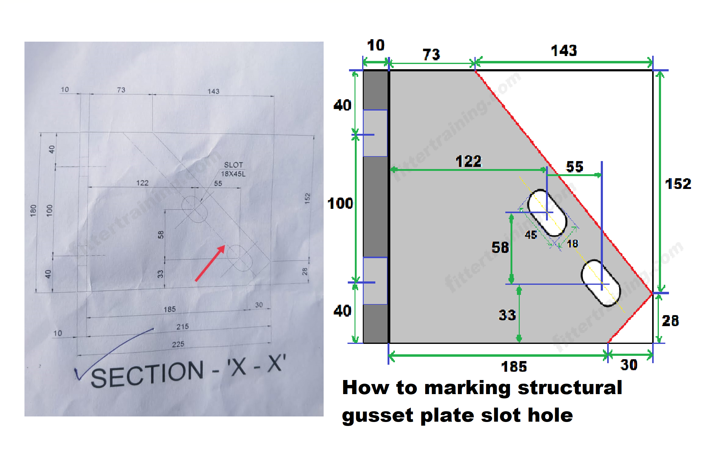 How to marking structural gusset plate slot hole - Fitter training