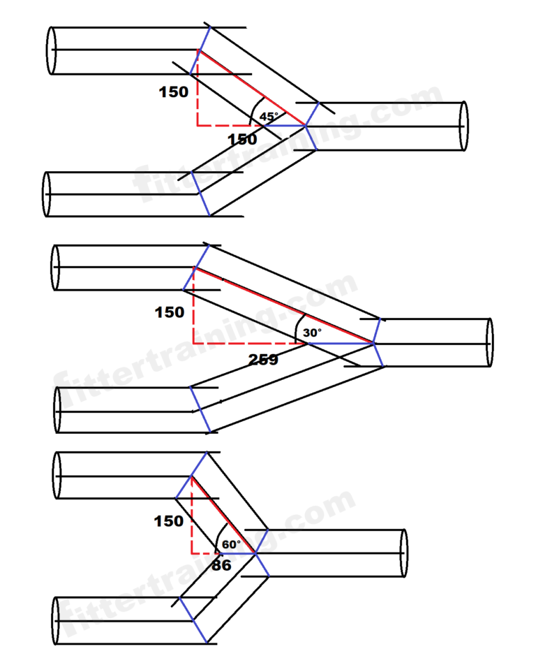 Piping Y branch marking with layout | One cut Miter pipe bend any ...